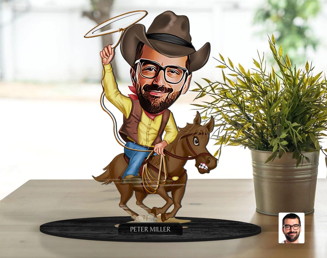 Personalized 3D Wooden Cartooned Cowboy Figurine Trinket, Custom ...