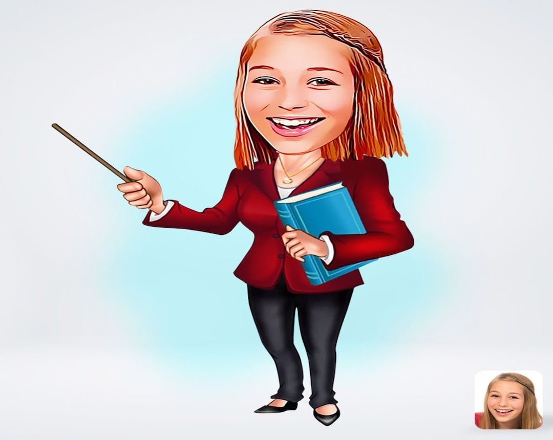 Personalized Female Teacher Drawing / Female Teacher Cartoon Drawing ...