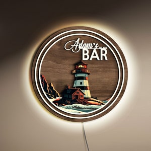 Personalized LED Light Wooden Bar Sign Custom Embossed Round - Etsy