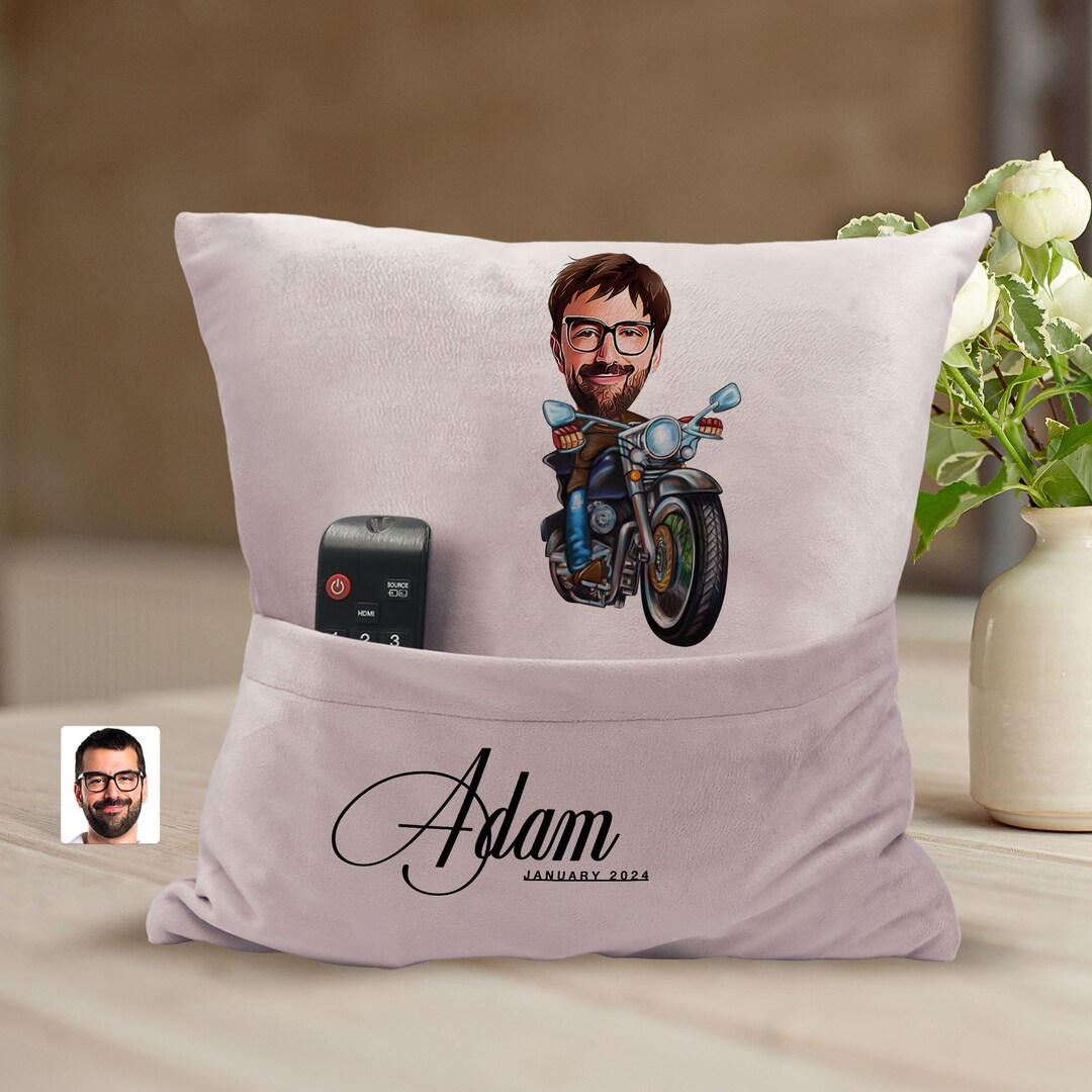Personalized Motorcycle Cartoon Pillow With Pockets, Custom Fluffy ...