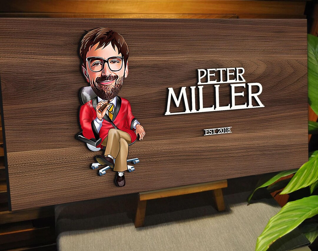 Personalized 3D Wooden Named Cartoon Big Boss Sign, Custom Caricature ...