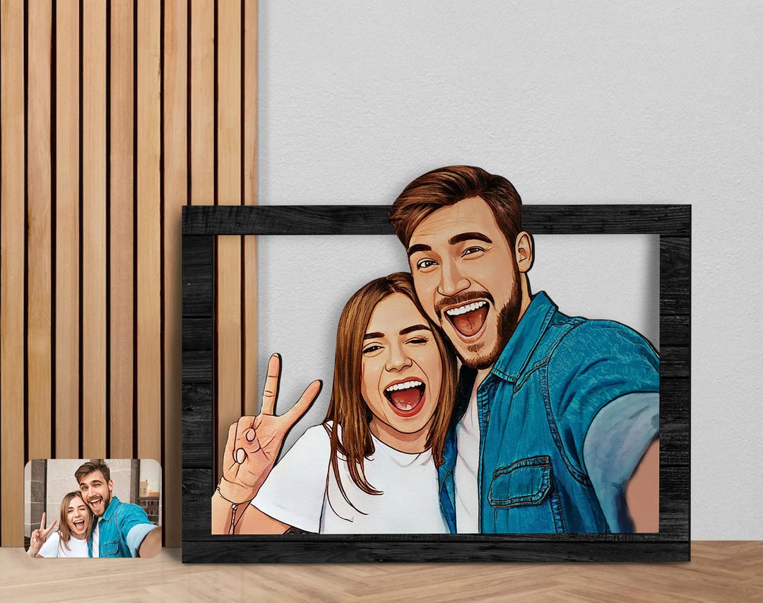 Personalized 3D Wooden Cartoon Family Wall Art, Custom Lovers Cartoon ...