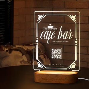 Custom LED Qr Code Menu Sign, LED Decor With Natural Wood Base ...