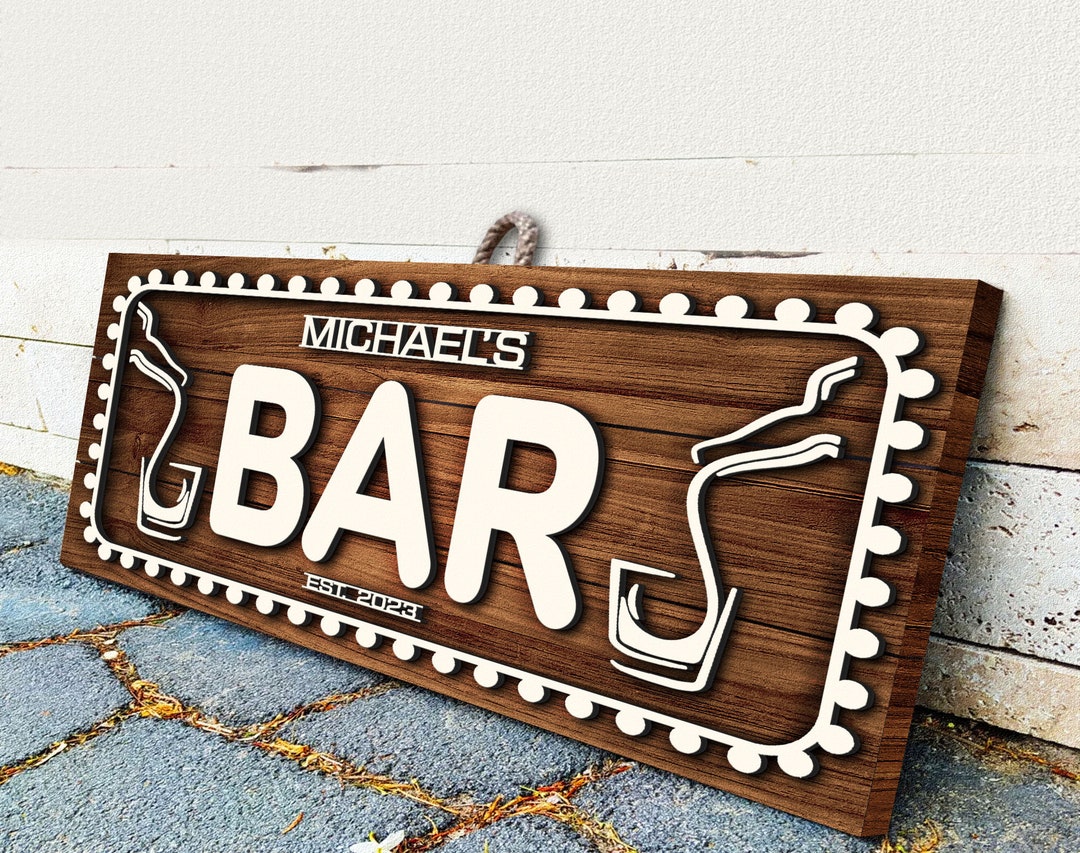 Custom Natural Wood Bar Sign, Personalized Pub Sign, Whiskey Bar Sign ...