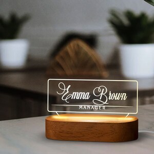 LED Light Desk Nameplate With Natural Wood Base, Personalized LED ...