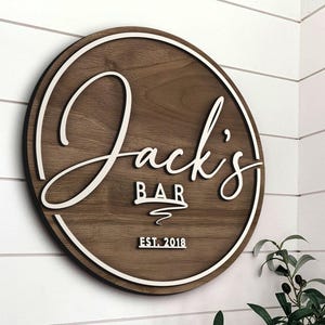 Personalized 3D Embossed Wooden Bar Sign, Round Wooden Sign, Custom ...