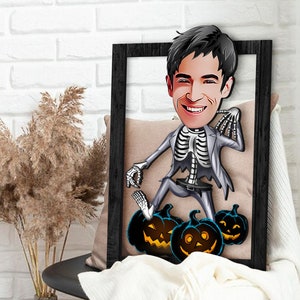 Customizable 3D Wooden Cartooned Halloween Skeleton Man Painting ...