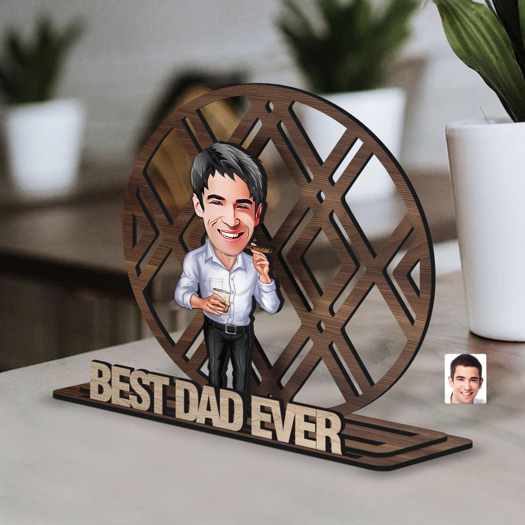 Personalized 3D Wooden Cartoon Father's Day Figurine Trinket, Custom ...