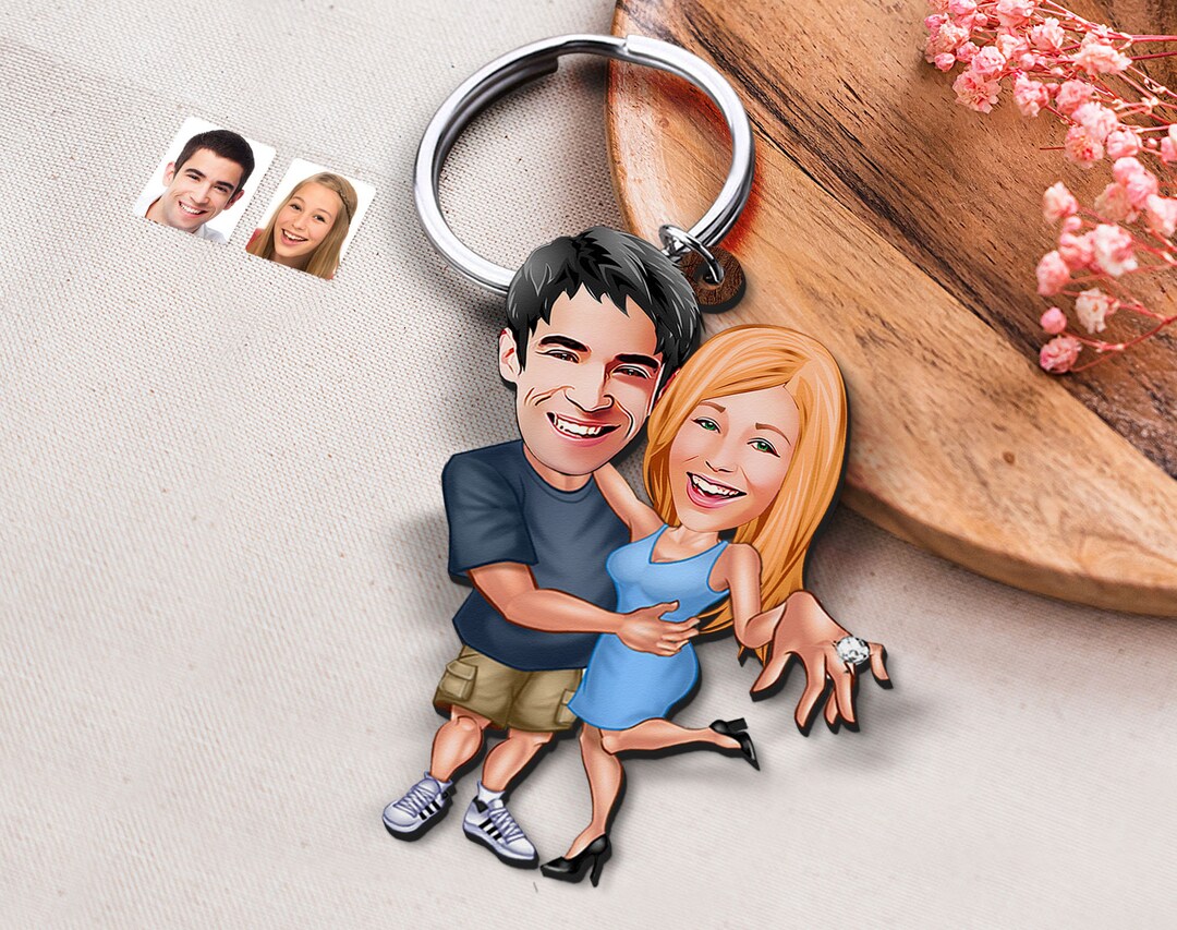 Key Chain With Personalized Couple Lovers Cartoon, Valentines Gift ...