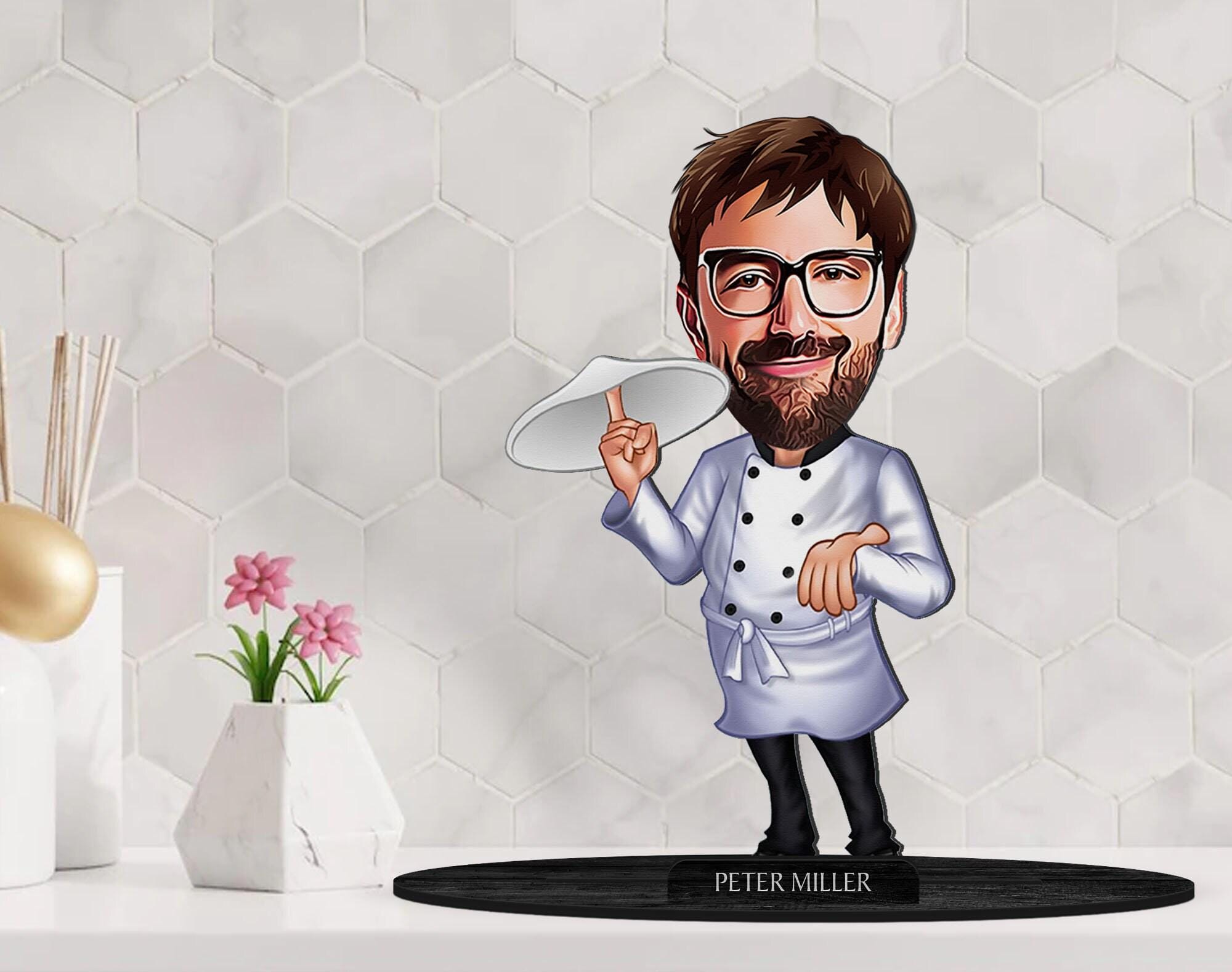 Personalized 3D Wooden Cartooned Pizza Chef Figurine Trinket, Custom ...