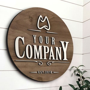 Personalized Wooden Logo Sign, Wooden Round Sign, Custom Wood Office ...