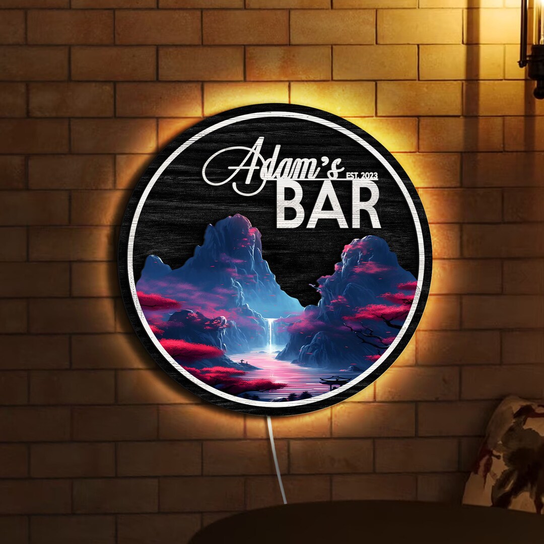 Personalized LED Light Wooden Bar Sign Custom Embossed Round - Etsy