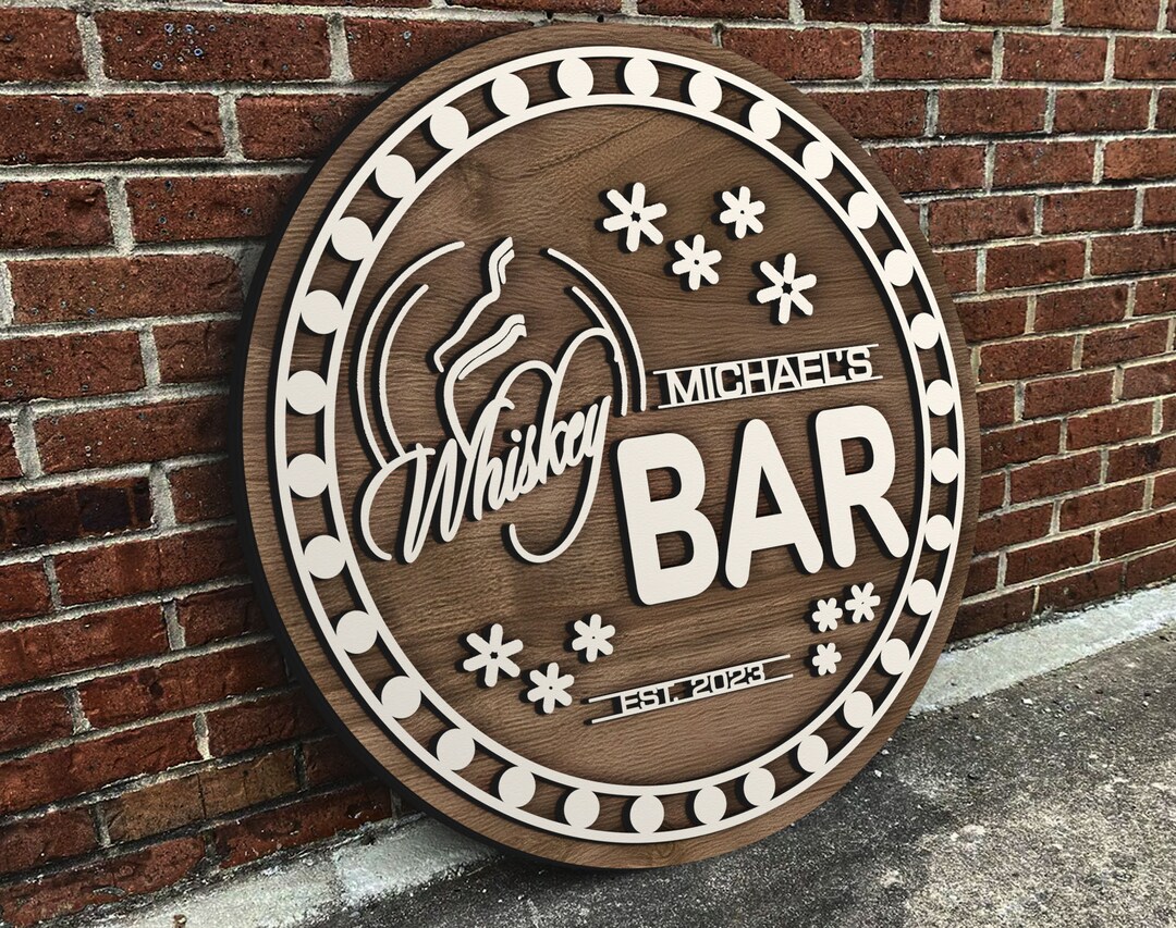 Personalized Bar Sign, Round Wooden Sign, Whiskey Bar Decor, Custom ...