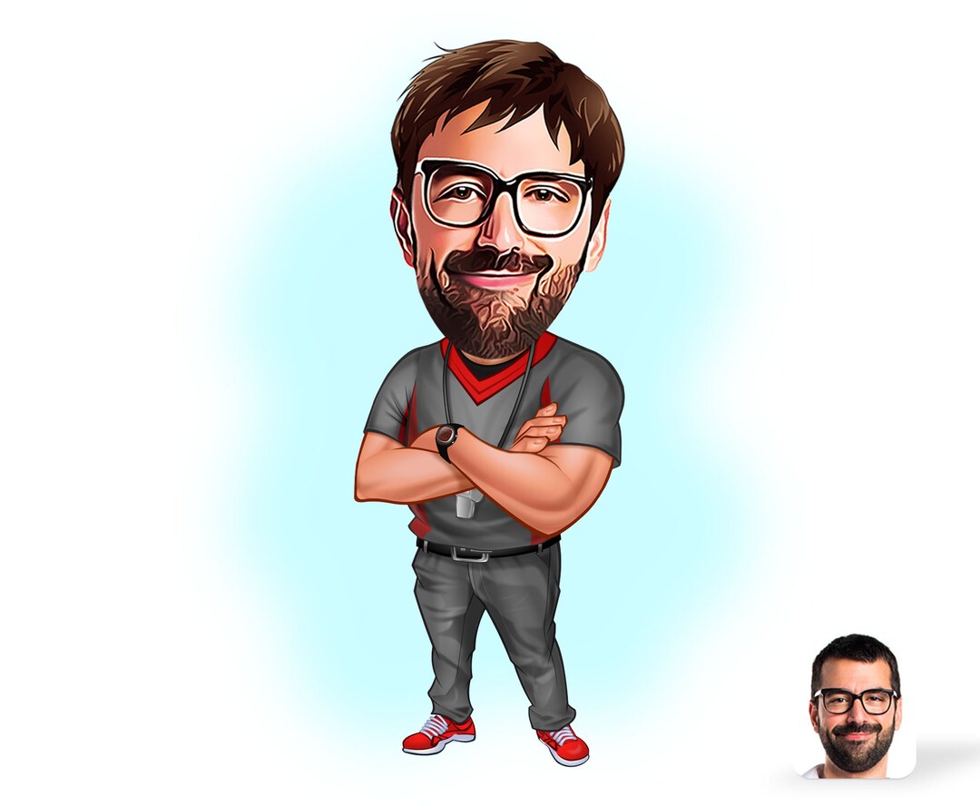 Personalized Male Trainer Drawing / Male Coach Cartoon Drawing ...
