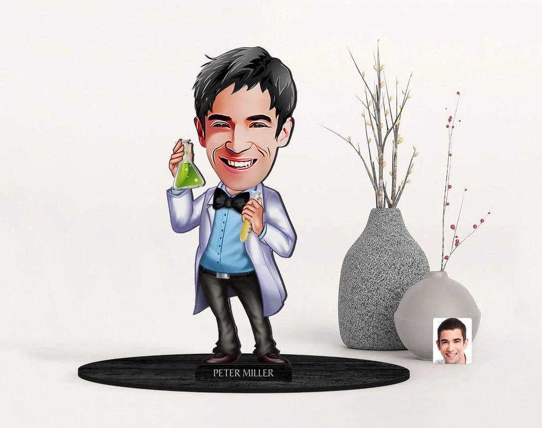 Personalized 3D Wooden Cartooned Science Teacher Figurine Trinket ...