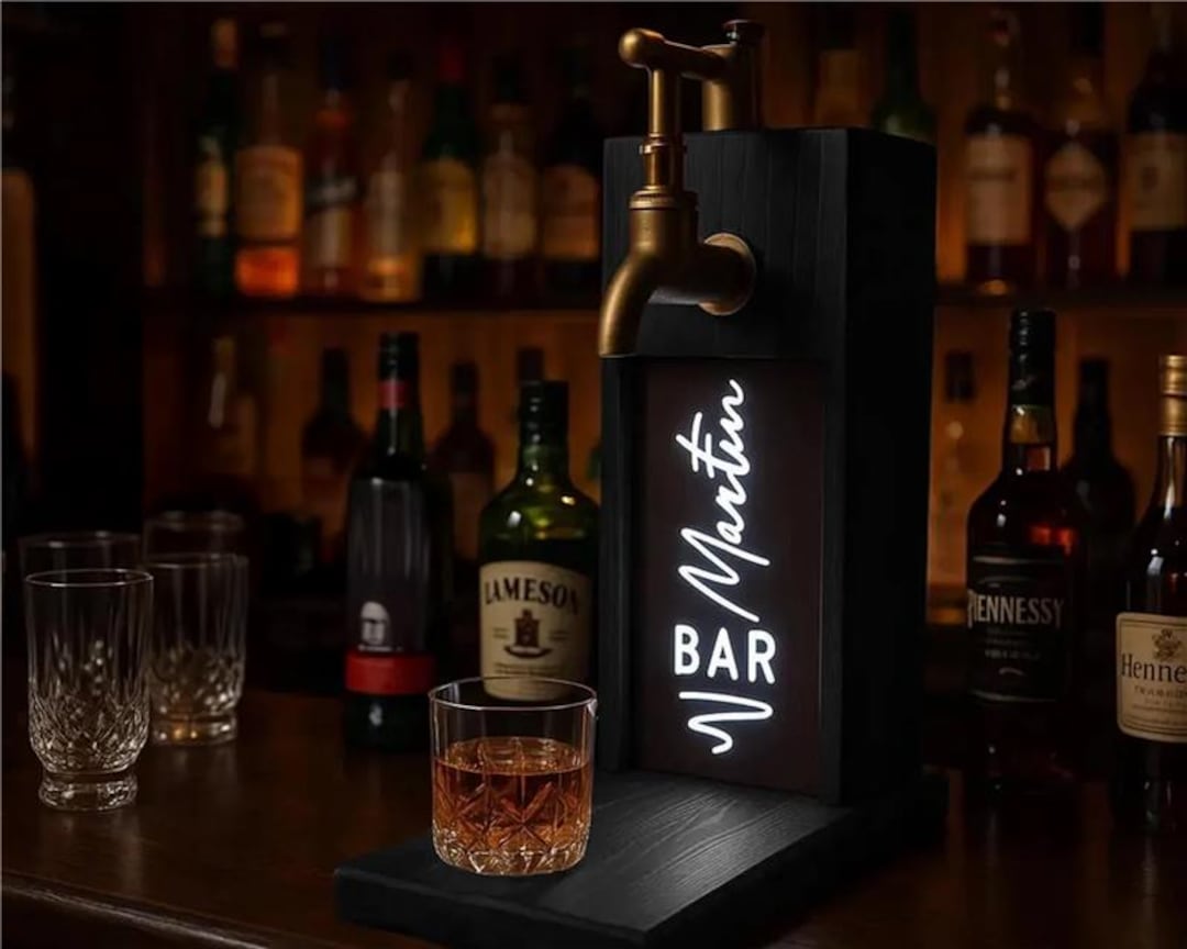 Personalized LED Light Ebony Wooden Whiskey Dispenser, Bar, Pub, Wine ...
