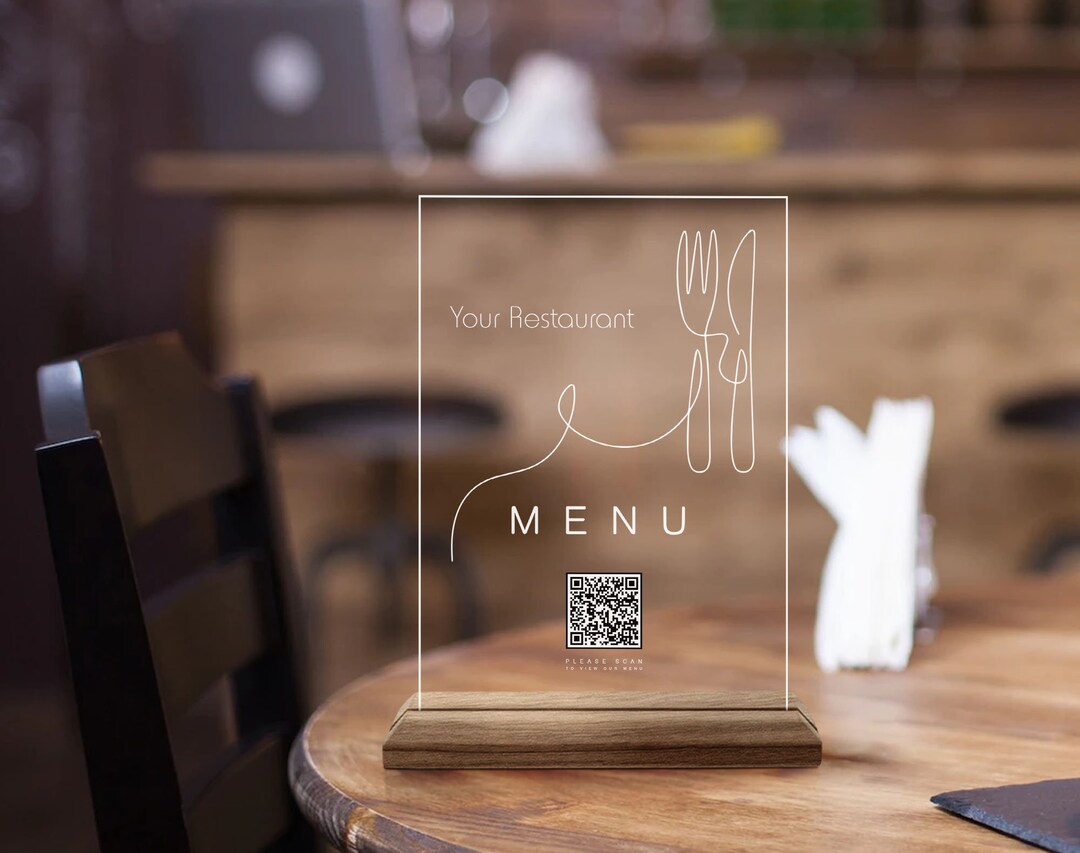 Custom Made QR Code Menu Sign, Custom Natural Wood and Acrylic ...