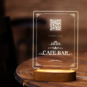 Custom LED Qr Code Menu Sign LED Decor With Natural Wood - Etsy