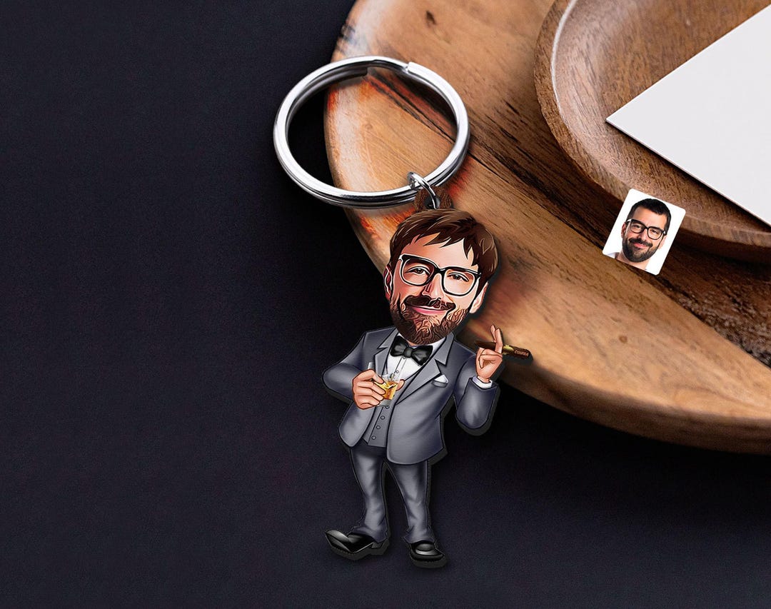 Personalized Cartoon Whiskey Bar Keychain, Whiskey Man Cartoon, Custom ...