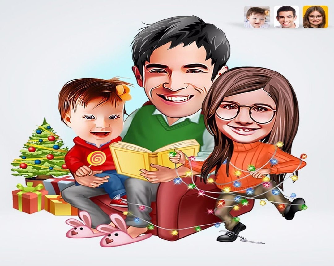 Personalized Christmas Family Drawing / Christmas Family Cartoon ...