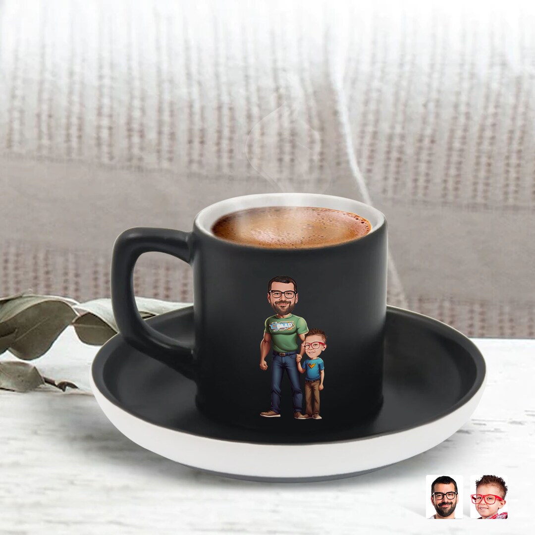 Personalized Caricature Dad and Son Espresso / Turkish Coffee Cup With ...