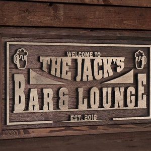 Personalized Handmade Oak Tree Bar Sign, Custom Wood Bar Sign, Bar and ...