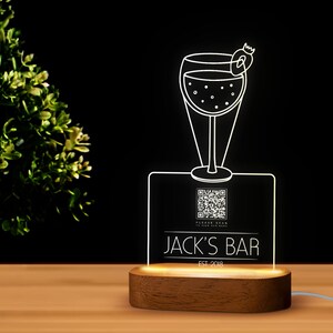 Custom LED Qr Code Menu Sign, LED Decor With Natural Wood Base ...