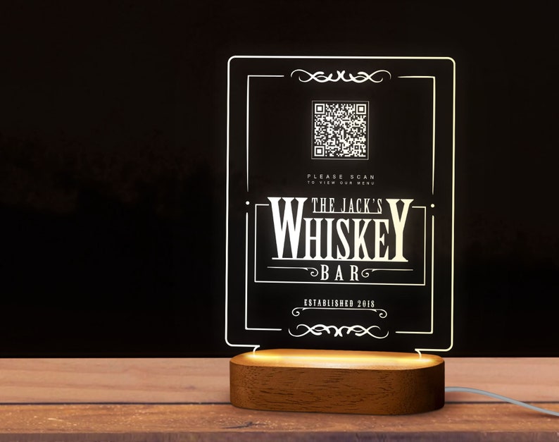 Custom LED Qr Code Menu Sign LED Decor With Natural Wood - Etsy
