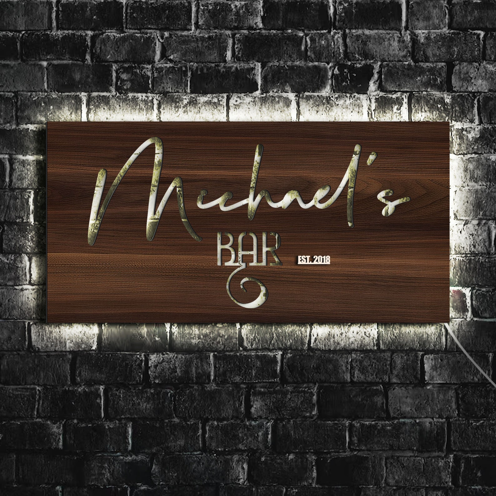 Personalized LED Light Wooden Bar Sign, Custom Embossed Wood Bar Sign ...