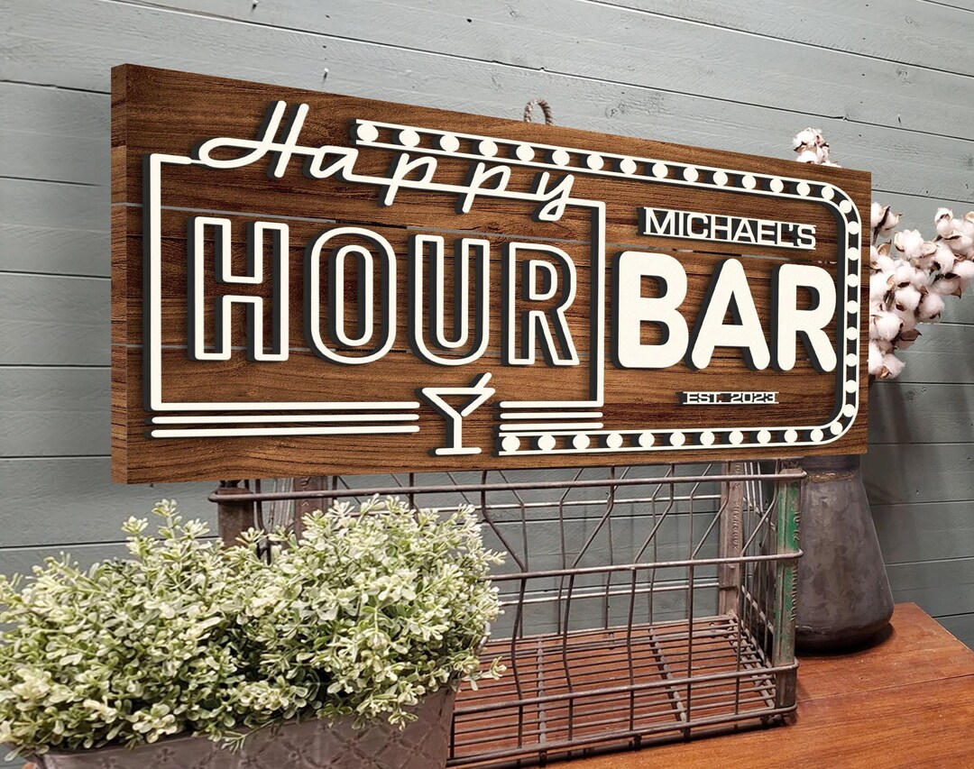Custom Natural Wood Bar Sign, Personalized Pub Sign, Whiskey Bar Sign ...