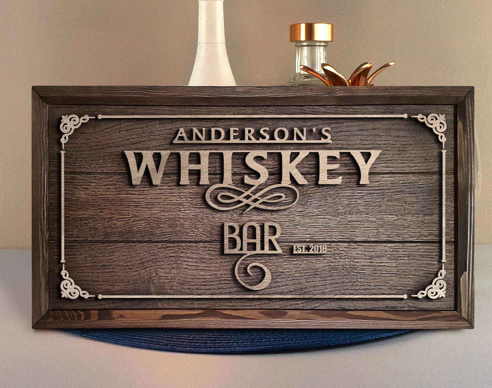 Personalized Handmade Embossed Oak Tree Bar Sign Custom Wood - Etsy