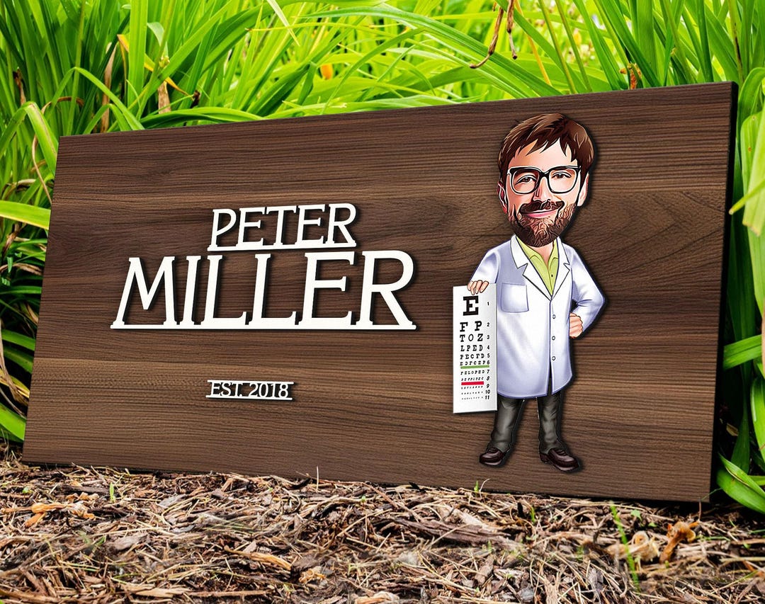 Personalized 3D Wooden Named Cartoon Ophthalmologist Sign, Custom ...