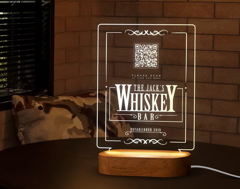 Custom LED Qr Code Menu Sign LED Decor With Natural Wood - Etsy