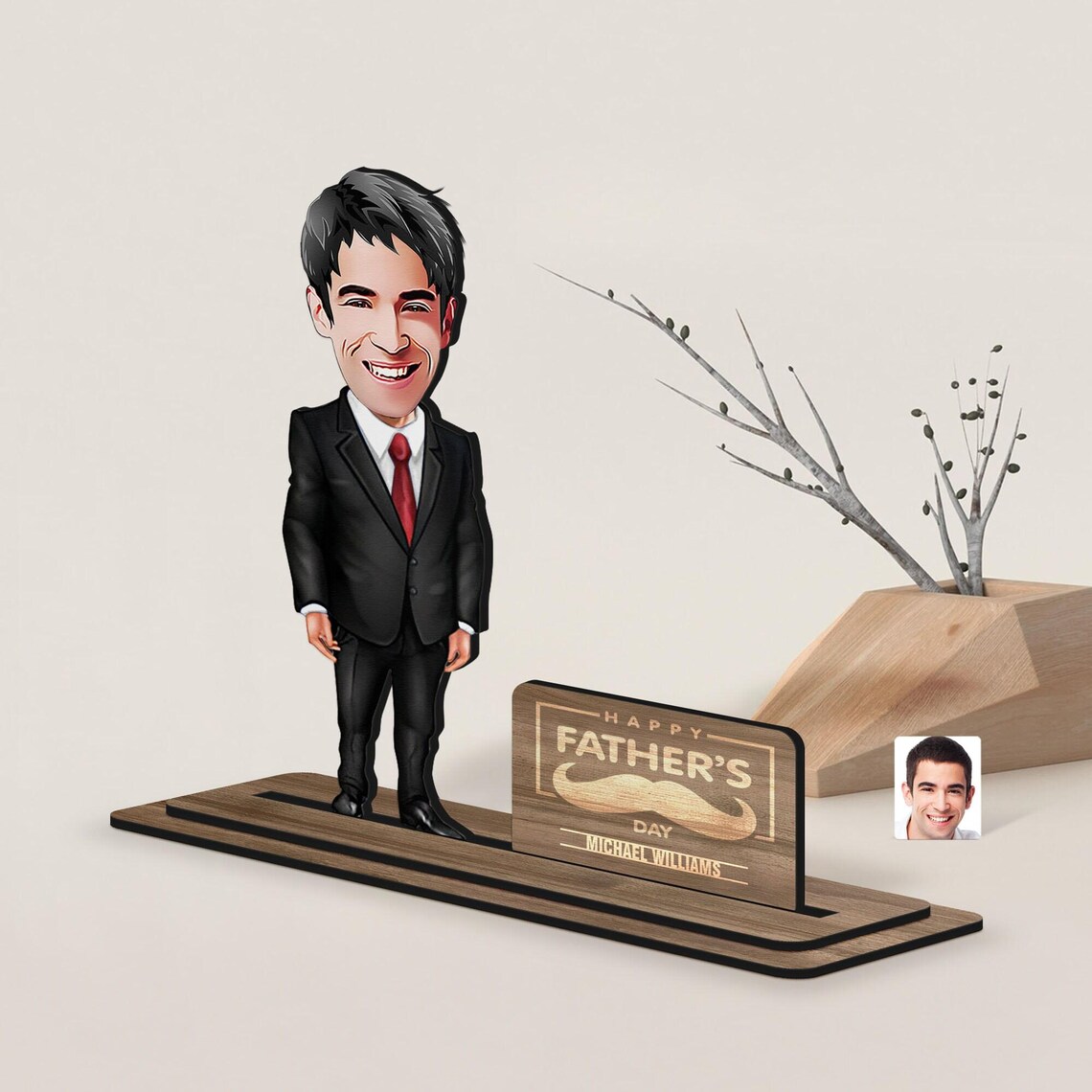 Personalized 3D Wooden Cartooned Dad Figurine Trinket, Custom Cartoon ...