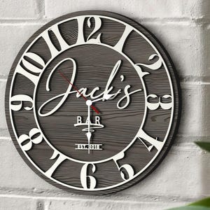 Personalized Bar Clock Sign, 3D Wooden Wall Clock, Custom Wood Sign ...