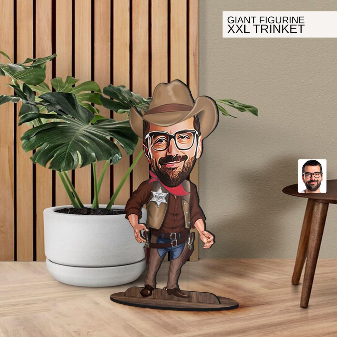 Personalized 3D Wooden Cartoon Sheriff Oversized Figurine Trinket ...