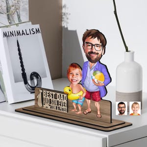 Personalized 3D Wooden Embossed Cartoon Dad and Son Figurine Trinket ...