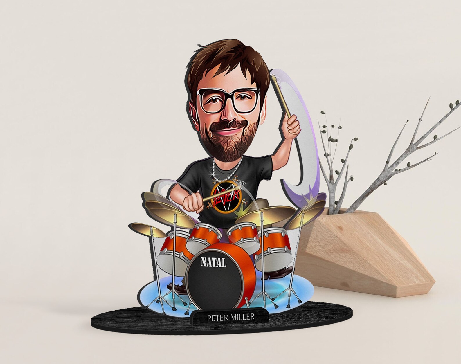 Personalized 3D Wooden Cartooned Drummer Figurine Trinket - Etsy