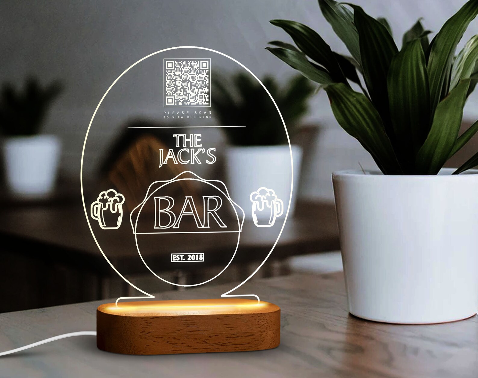 Custom LED Qr Code Menu Sign LED Decor With Natural Wood - Etsy