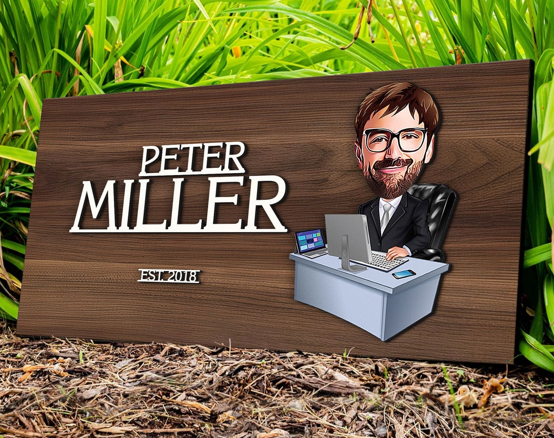 Personalized 3D Wooden Named Cartoon General Manager Sign, Caricature ...