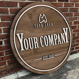 Personalized Wooden Logo Sign, Wooden Round Sign, Custom Wood Office ...