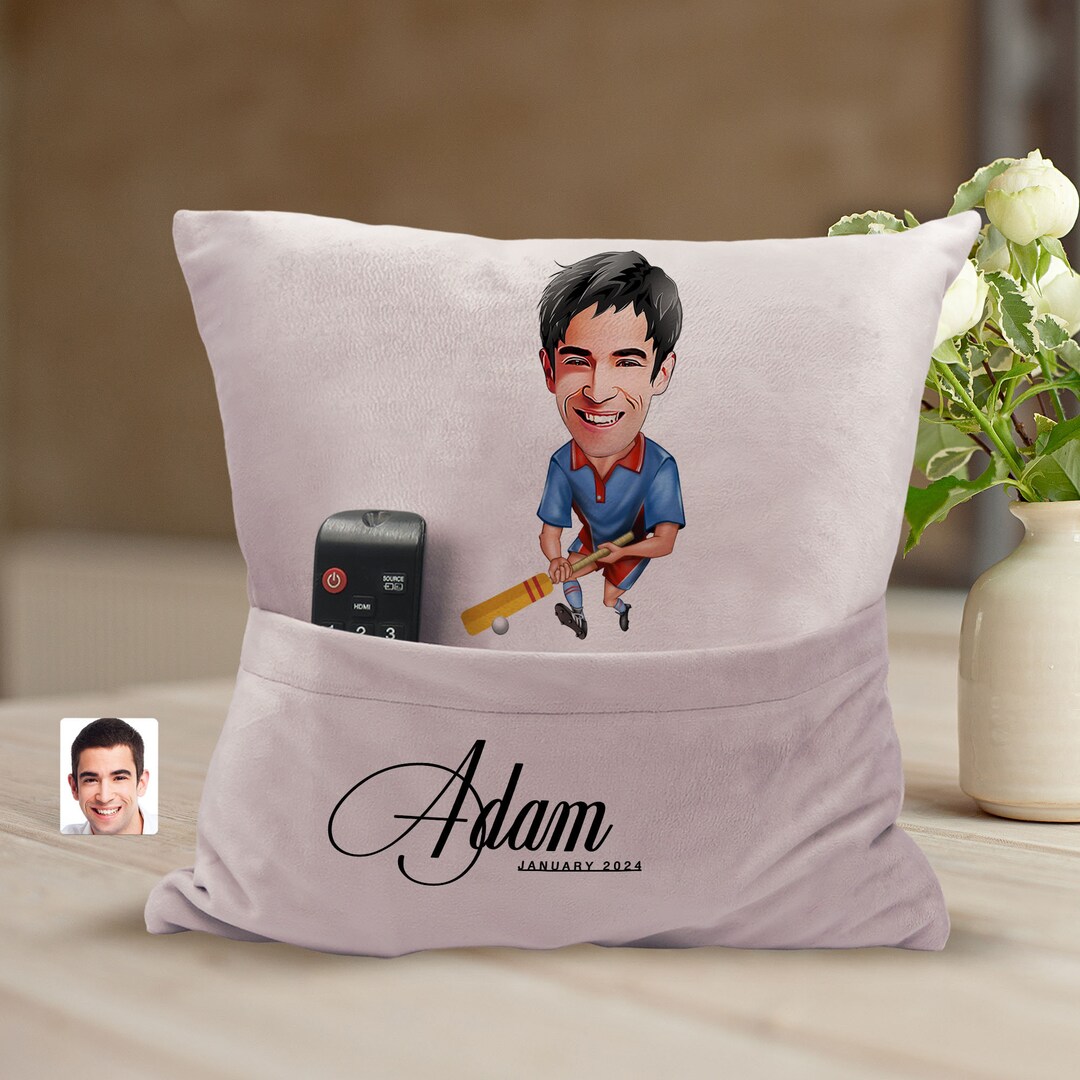 Personalized Cricket Cartoon Pillow With Pockets, Custom Caricature ...