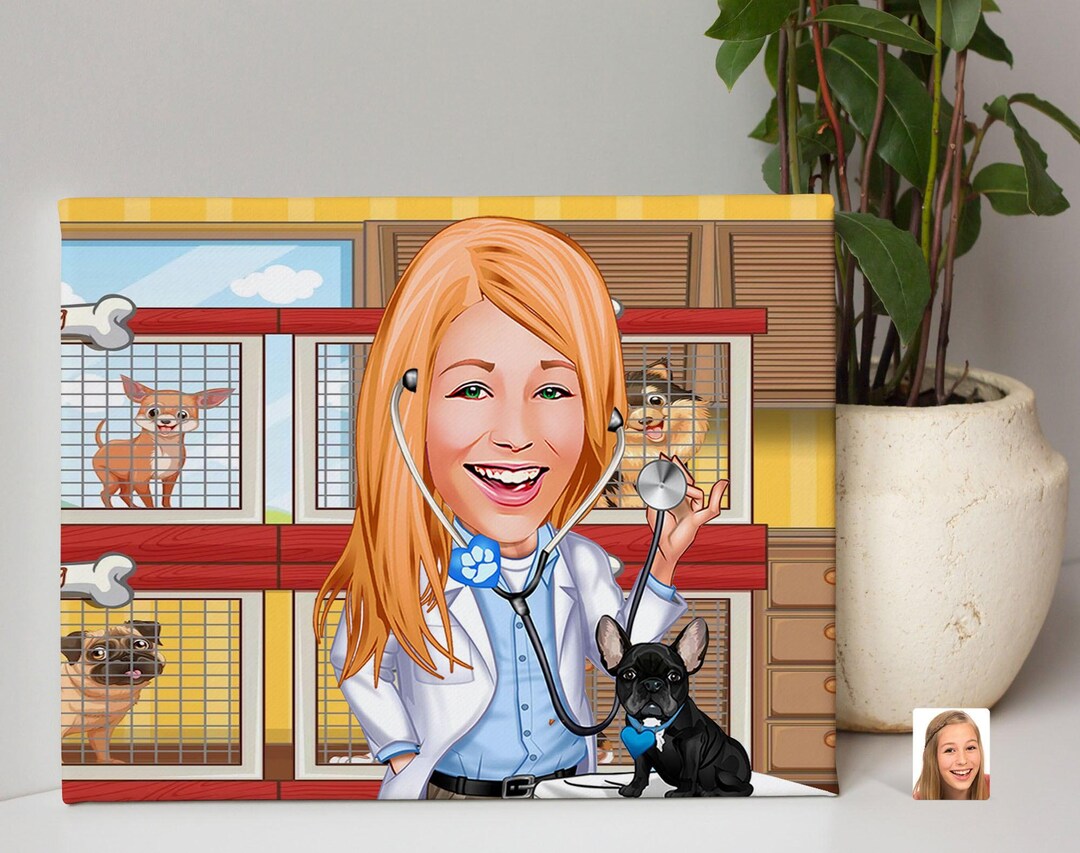 Personalized Veterinarian Caricature Drawing, Custom Vet Cartoon ...