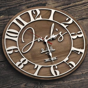 Personalized Bar Clock Sign, 3D Wooden Wall Clock, Custom Wood Sign ...