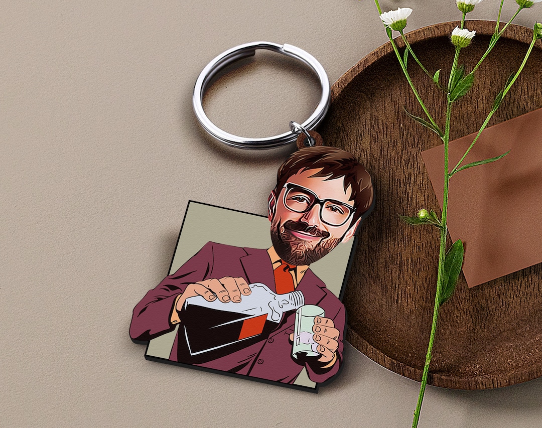 Personalized Cartoon Whiskey Man Keychain, Whiskey Man Cartoon, Custom ...
