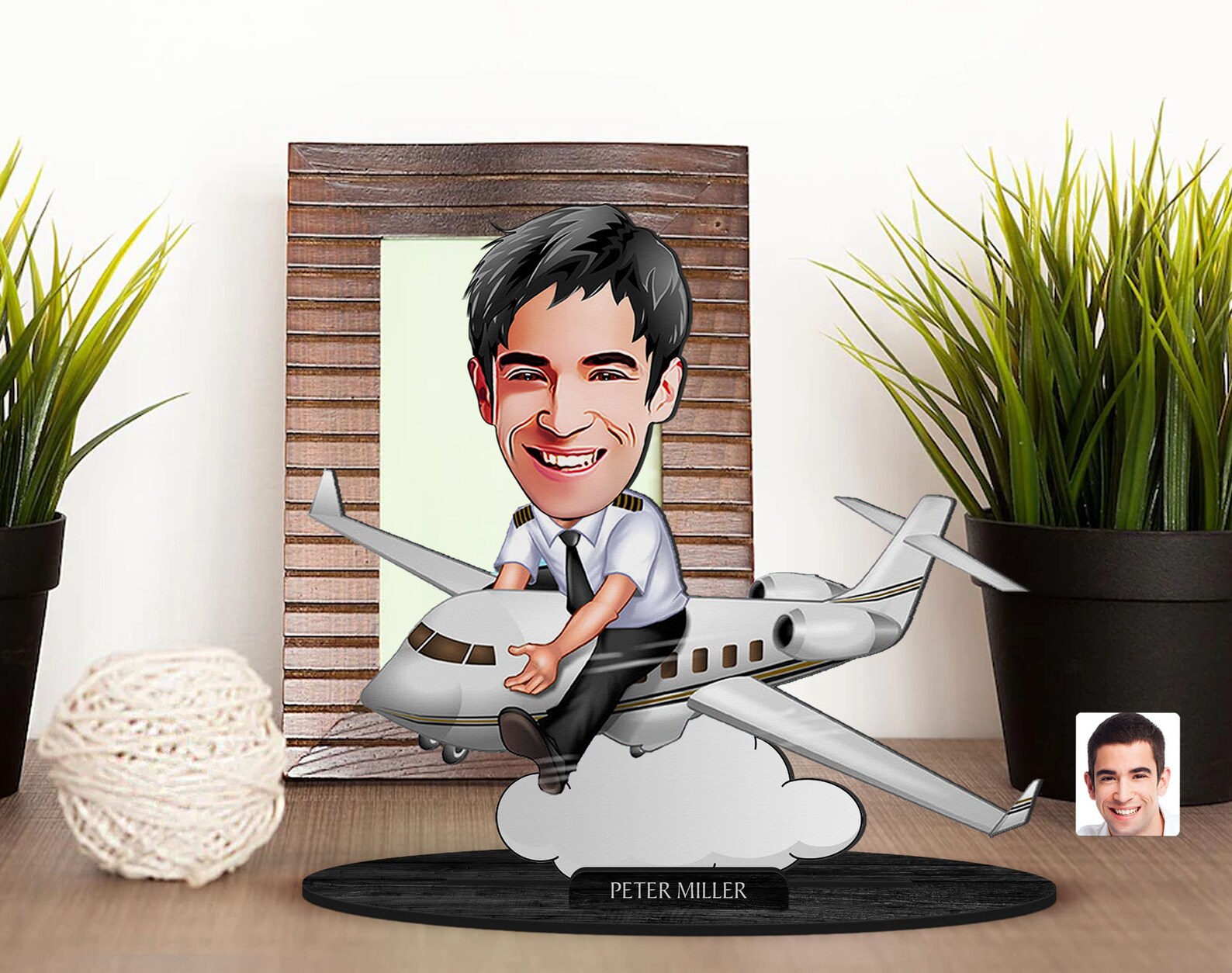 Personalized 3D Wooden Cartooned Captain Pilot Figurine Trinket, Custom ...