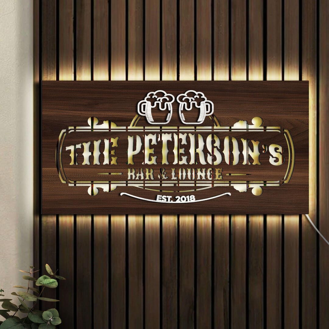 Personalized LED Light Wooden Bar Sign, Custom Embossed Wood Bar Sign ...