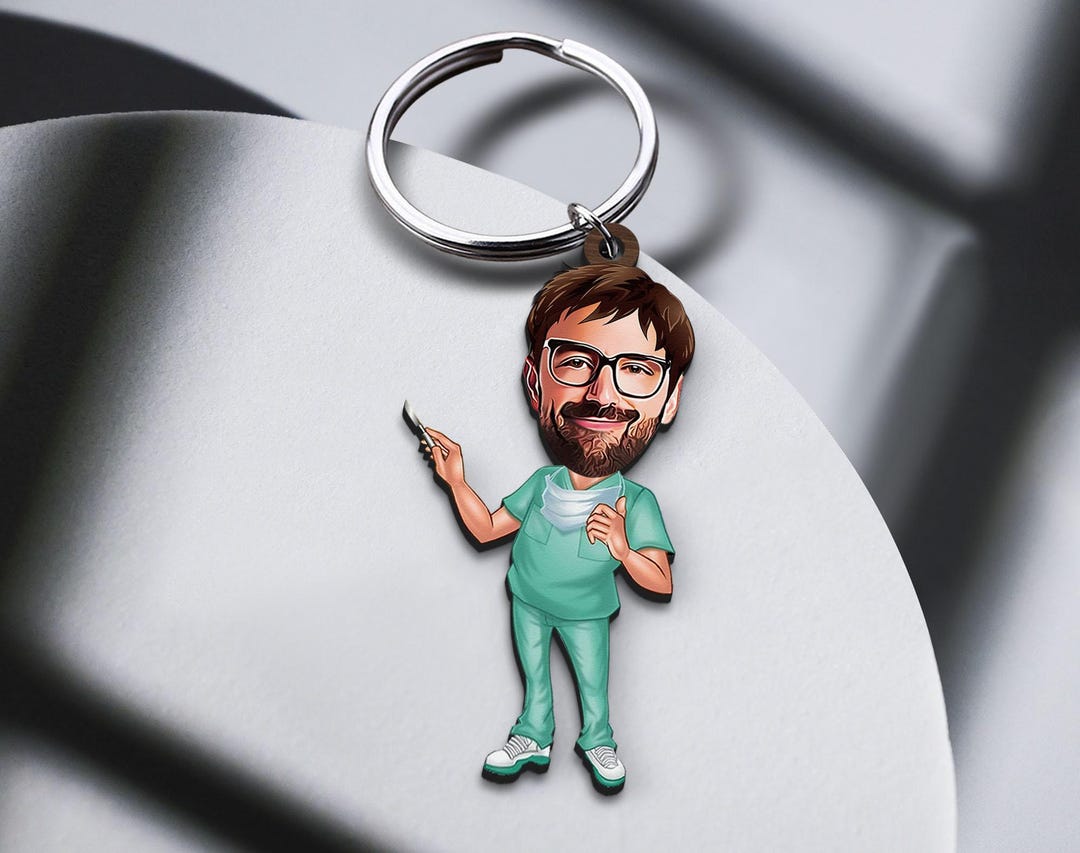 Keychain With Personalized Doctor Caricature, Gift for Him, Custom ...