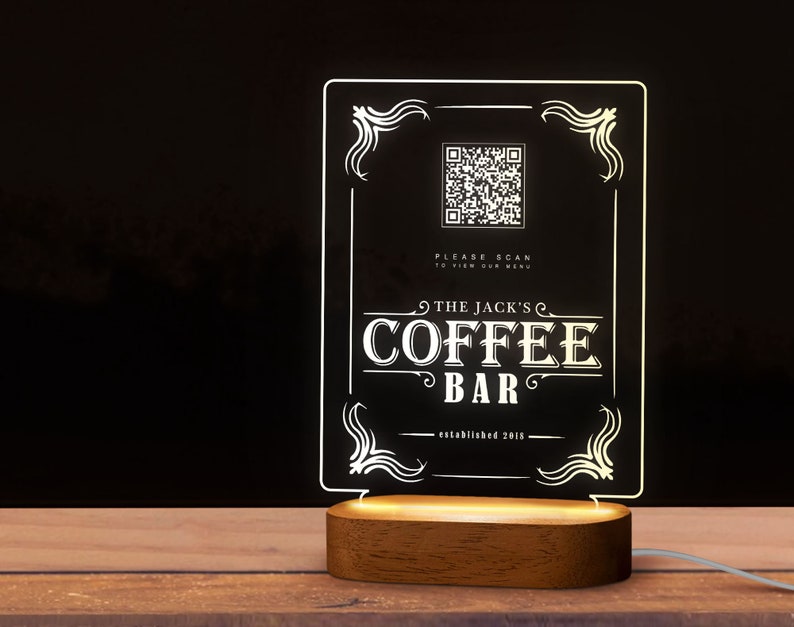 Custom LED Qr Code Menu Sign LED Decor With Natural Wood - Etsy
