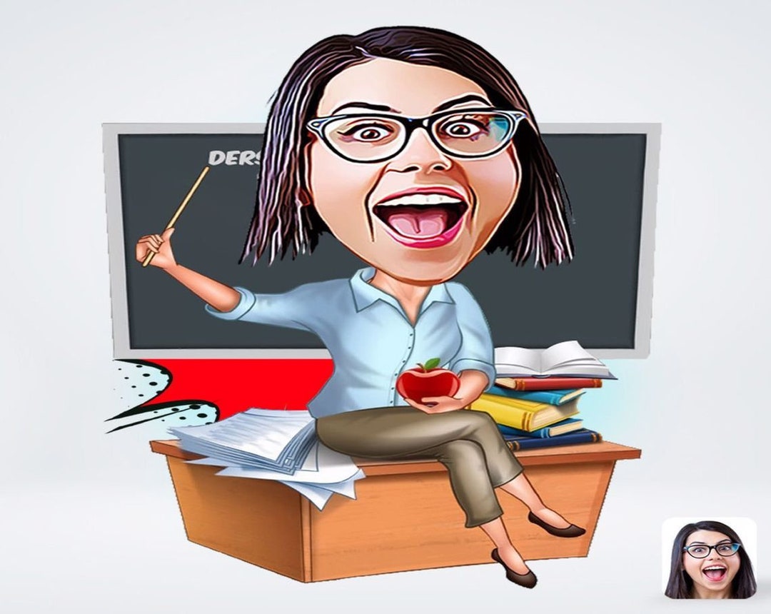 Personalized Female Teacher Drawing / Female Teacher Cartoon Drawing ...